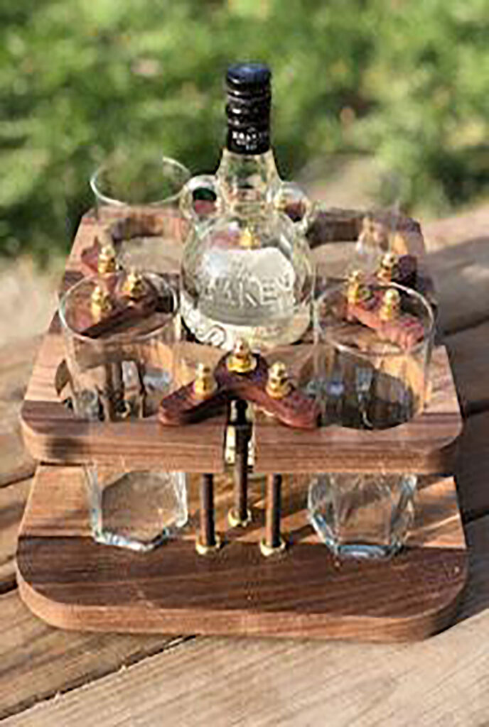 4 tall glass alcohol tray – walnut And cherry – Kings Custom Designs